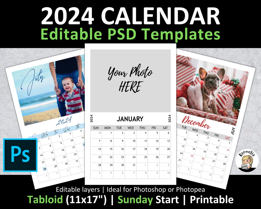 Tabloid 11x17 2024 CALENDAR PSD Template Sunday Start - Etsy