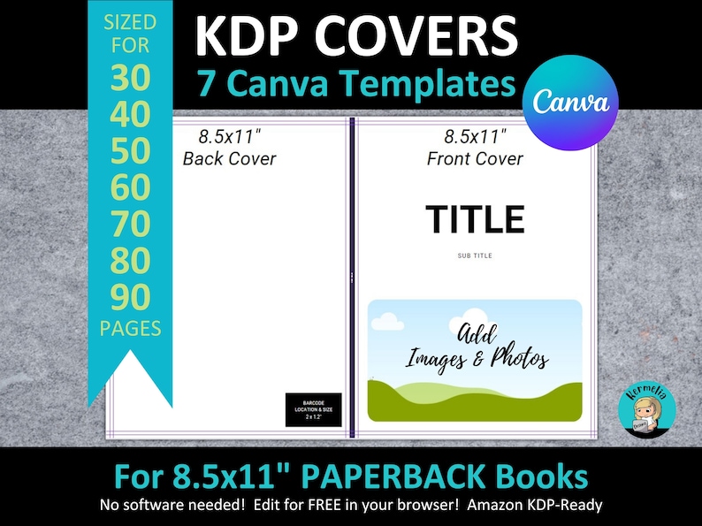Canva 8.5x11 KDP PAPERBACK COVER Templates Editable Bundle Set Sized ...