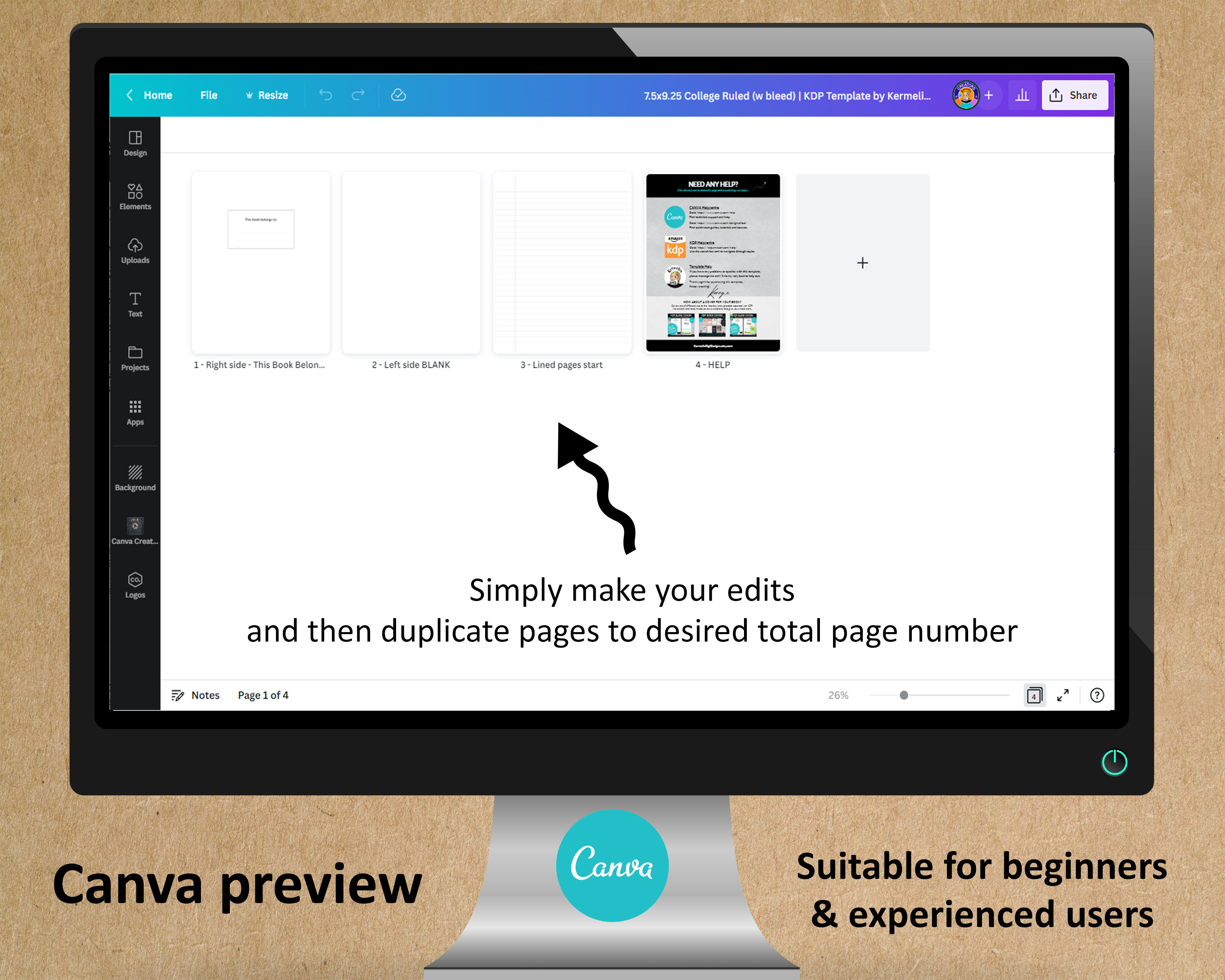CANVA 7.5x9.25 COLLEGE Ruled Interior Editable Template Blank Notebook Journal for Amazon KDP ...