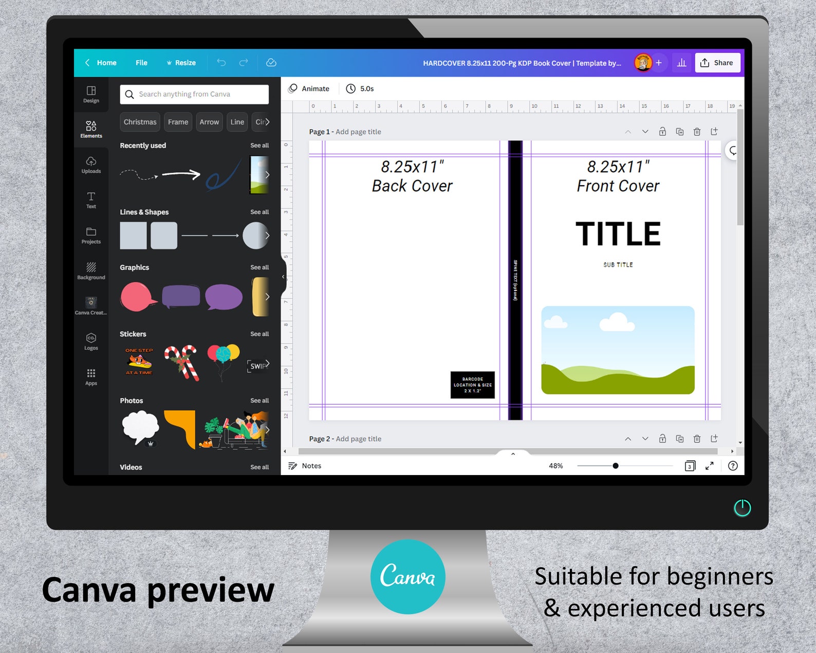 Canva 8.25x11" KDP HARDCOVER TEMPLATE Editable Bundle Set | Sized for ...