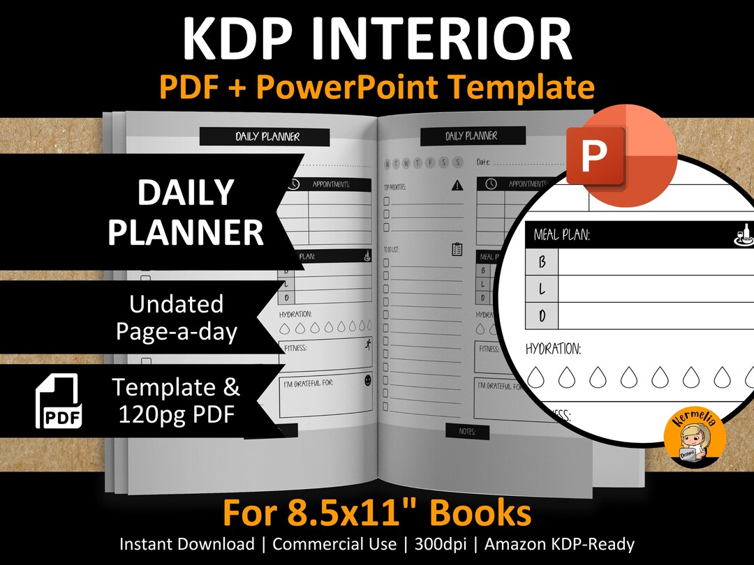 8.5x11 DAILY PLANNER Undated Interior Editable Template for Amazon KDP 120p Bleed Pdf Pptx to Do ...