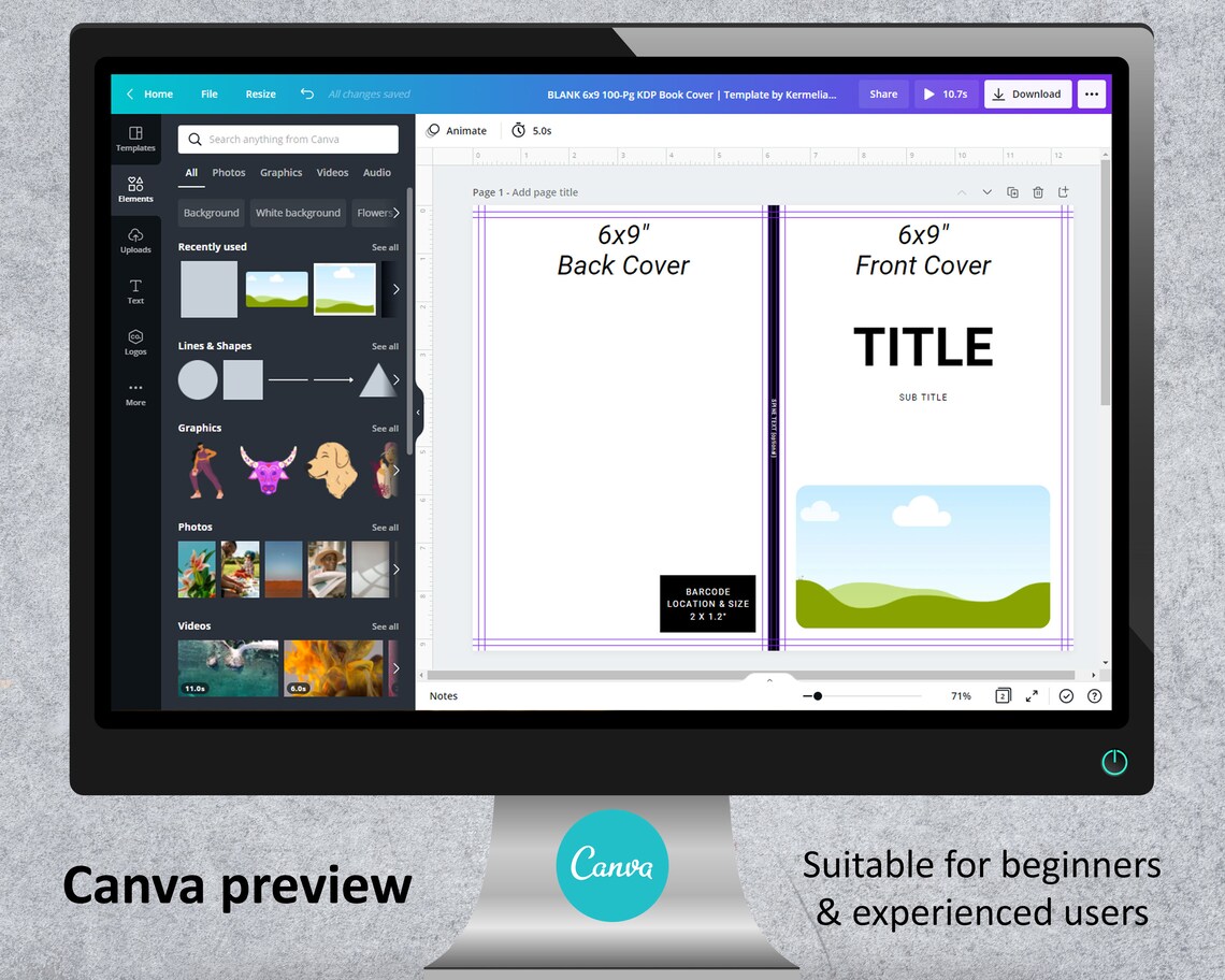 Canva 6x9 KDP PAPERBACK COVER Templates Editable Bundle Set Sized for ...