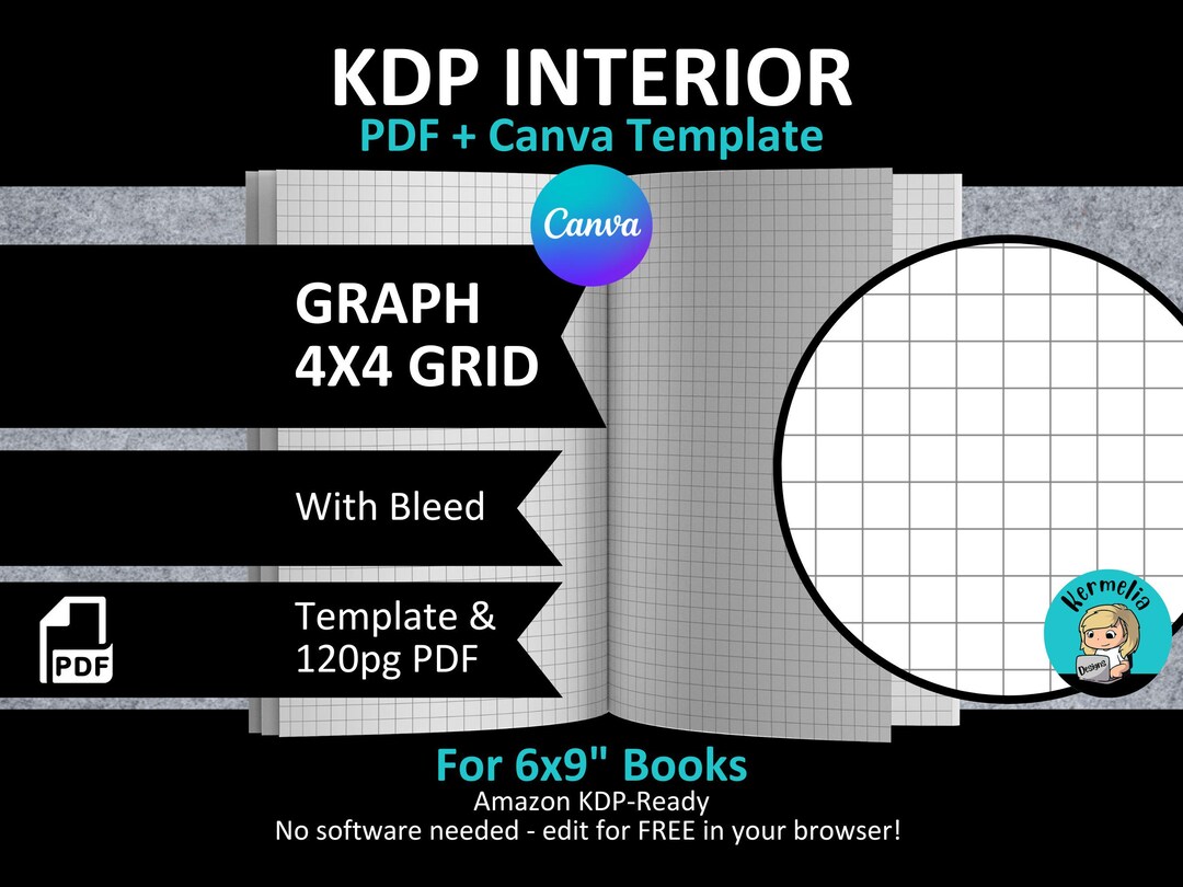 CANVA 6x9" GRAPH 4x4 Grid Lined Interior Editable Template Blank ...