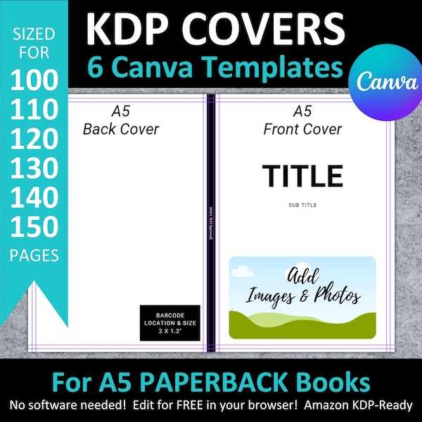 Canva 6x9 KDP PAPERBACK COVER Templates Editable Bundle Set Sized for ...