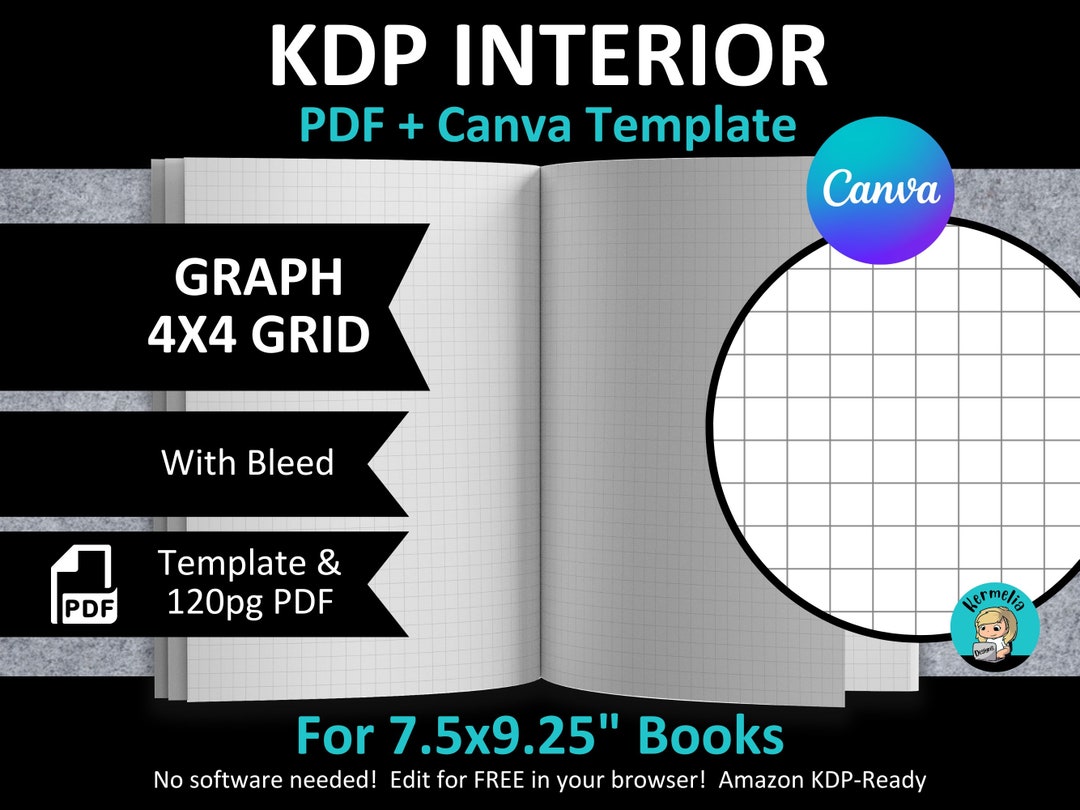 CANVA 7.5x9.25" GRAPH 4x4 Grid Lined Interior Editable Template Blank ...