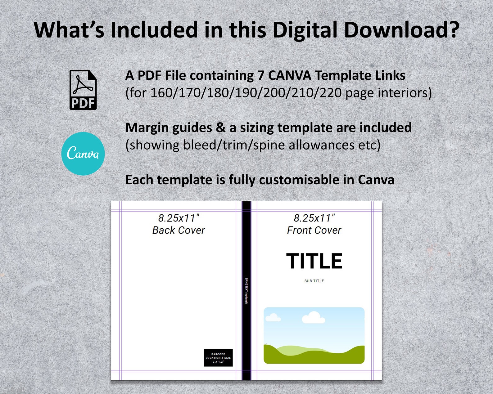 Canva 8.25x11" KDP HARDCOVER TEMPLATE Editable Bundle Set | Sized for ...