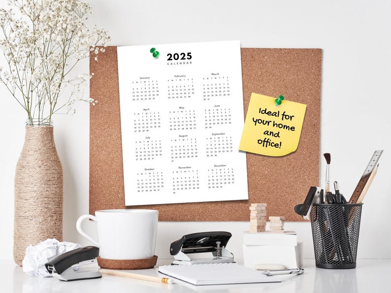 2025 Printable PDF Year to View Portrait Wall Calendar | Sunday ...