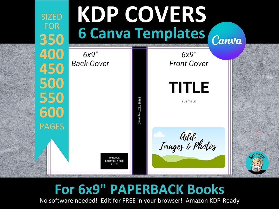 Canva 6x9" KDP PAPERBACK COVER Templates Editable Bundle Set | Sized ...