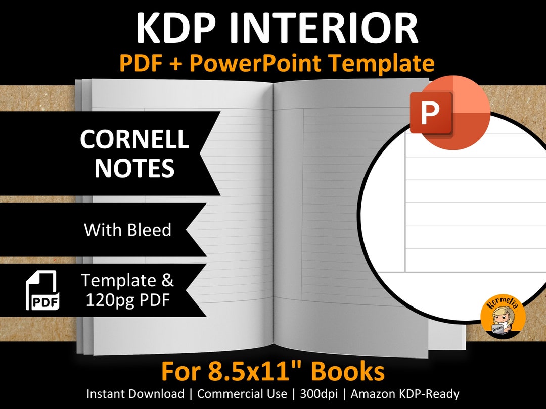 8.5x11 CORNELL NOTES Lined Interior Editable Blank Template Notebook ...