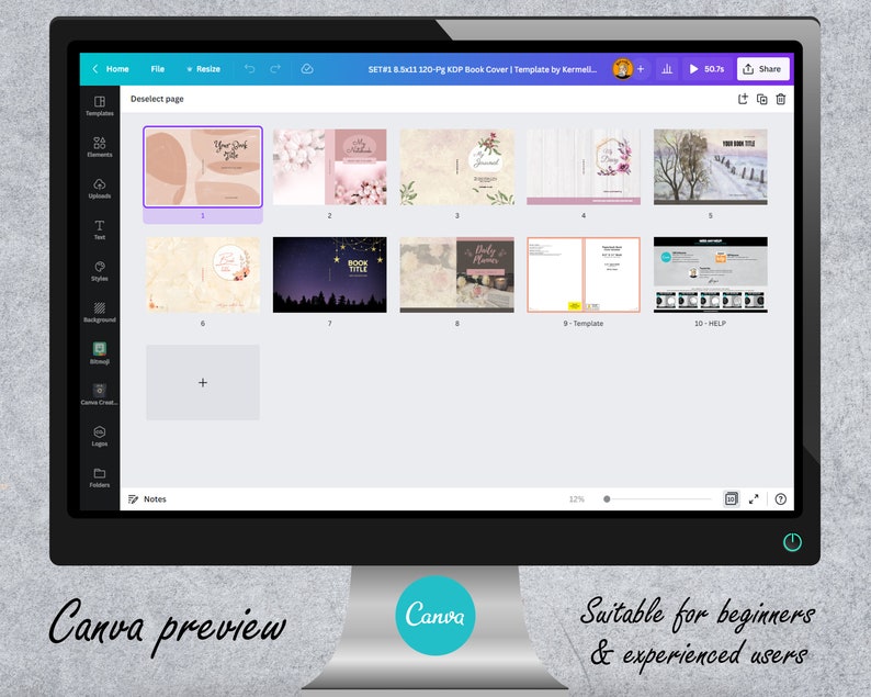 Canva 8.5x11" KDP PAPERBACK Book Cover Templates Editable Bundle Set #1 ...