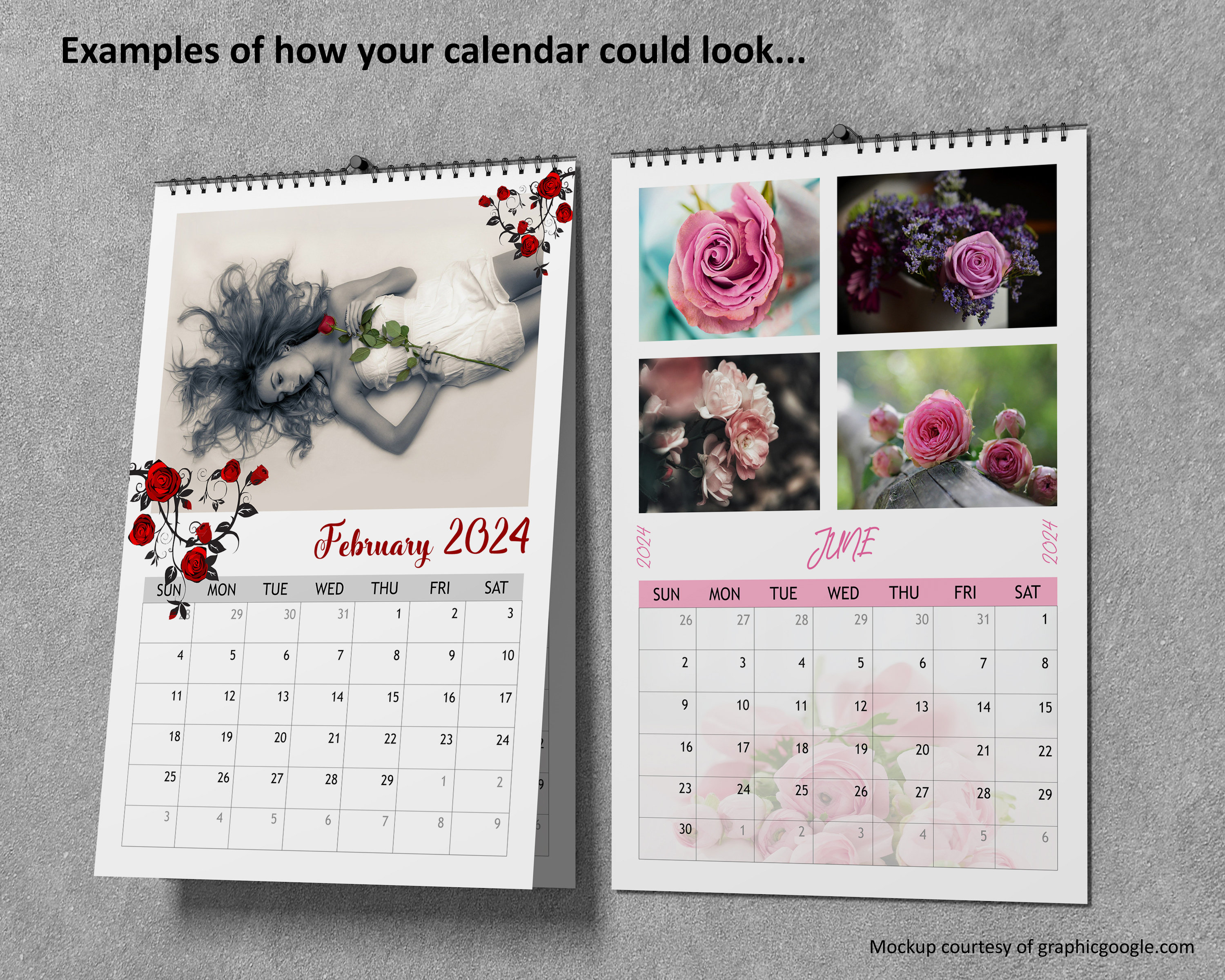 Tabloid 11x17 2024 CALENDAR PSD Template Sunday Start Editable Layers ...