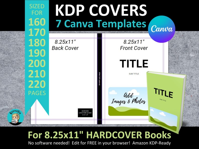 Canva 8.25x11" KDP HARDCOVER TEMPLATE Editable Bundle Set | Sized for ...