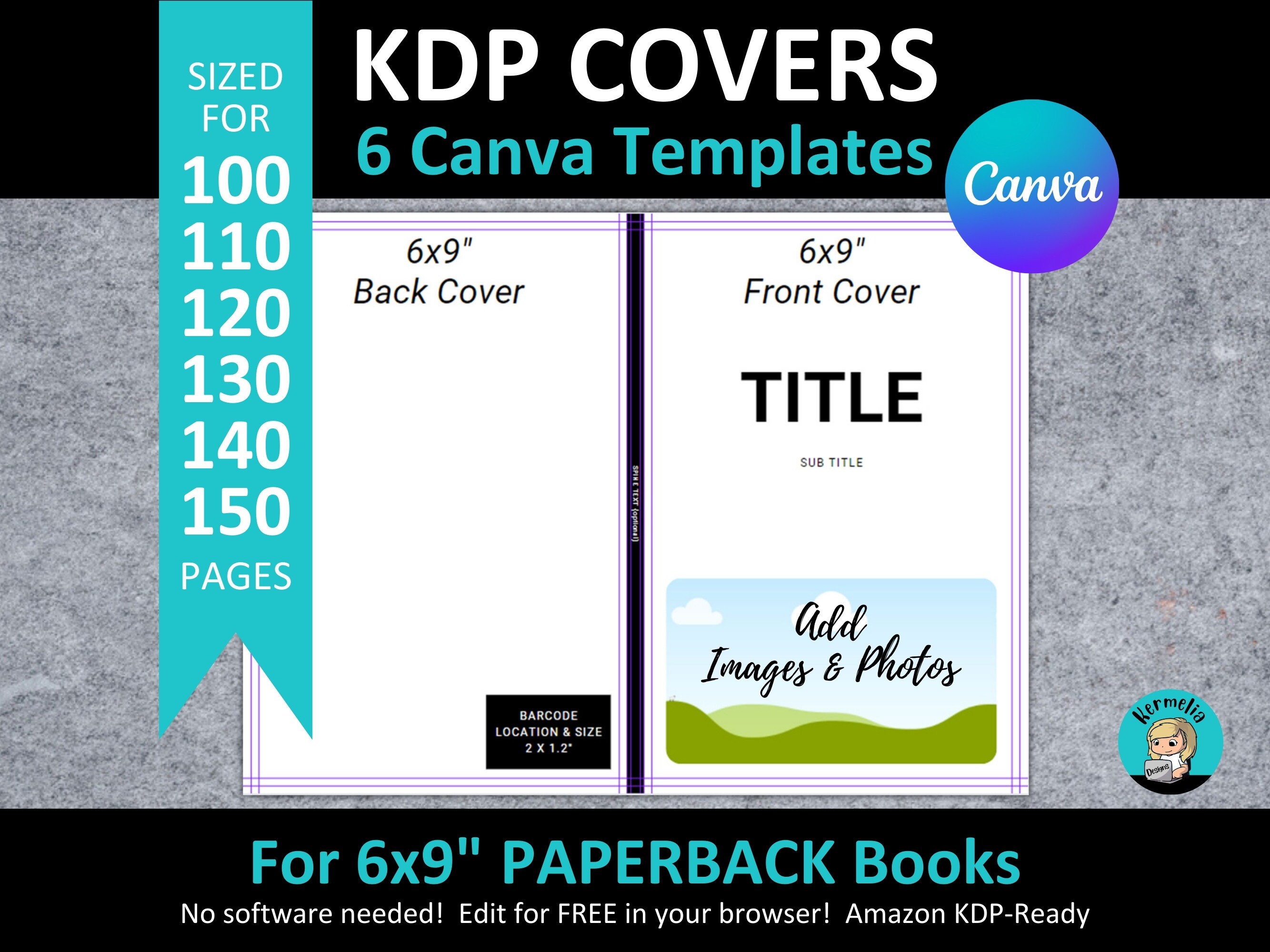 Canva 6x9" KDP PAPERBACK COVER Templates Editable Bundle Set | Sized ...