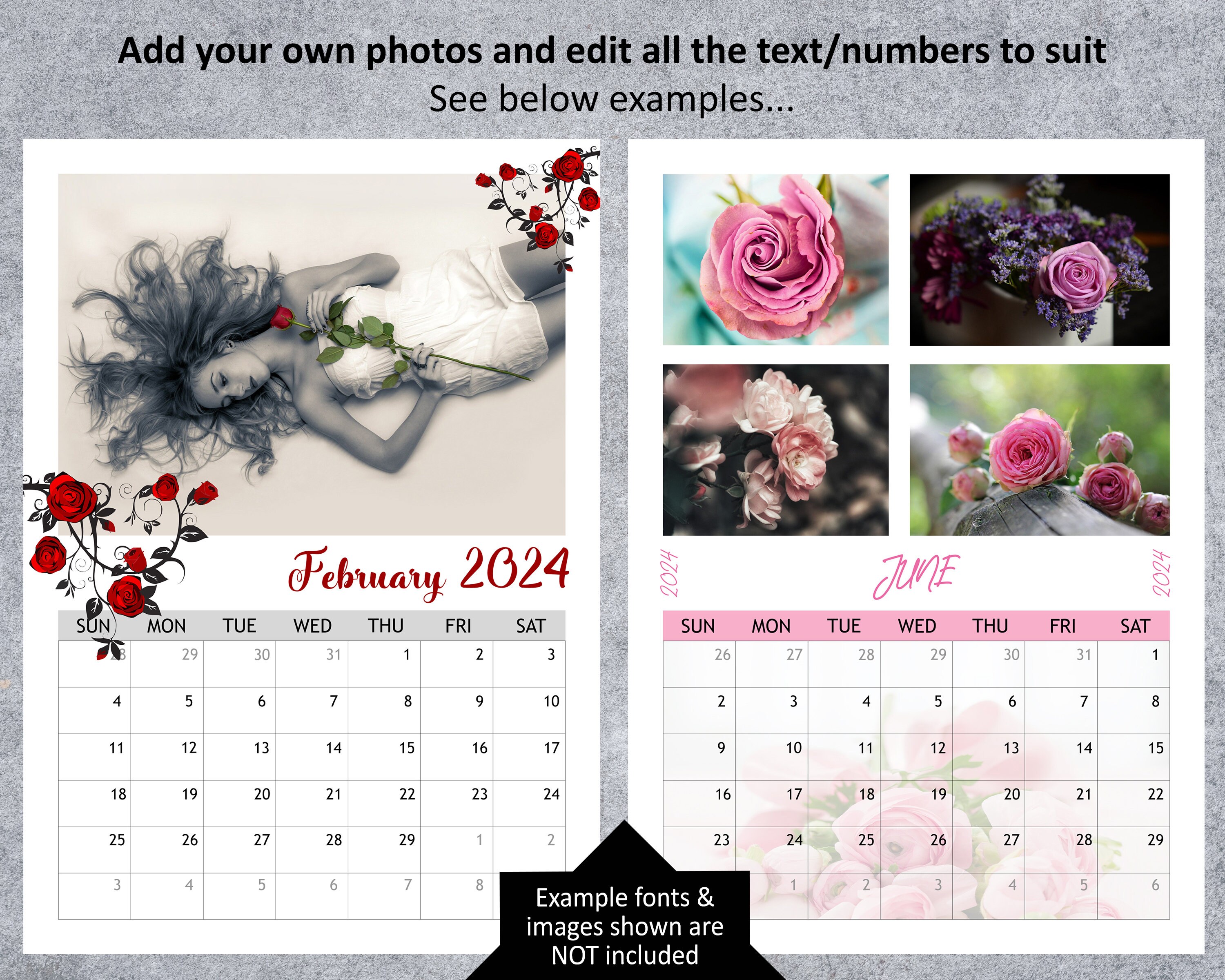 Tabloid 11x17 2024 CALENDAR PSD Template Sunday Start Editable Layers ...