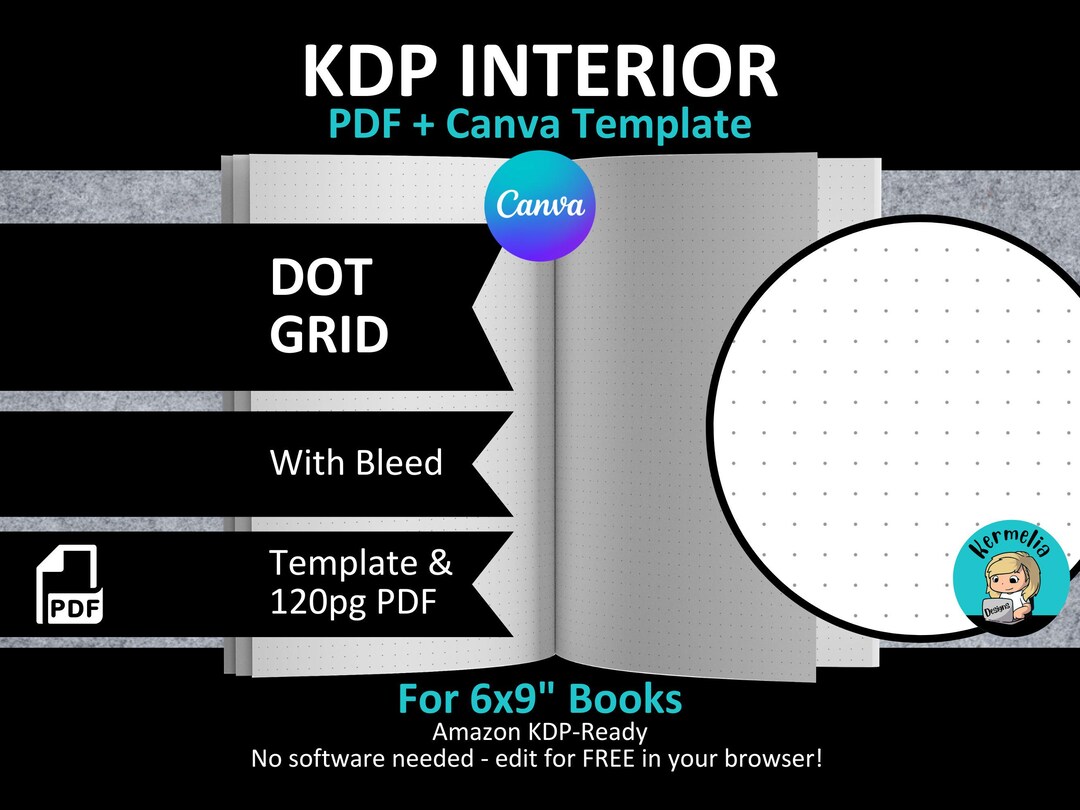 CANVA 6x9" DOT Grid Interior Editable Template Blank Notebook Bullet ...