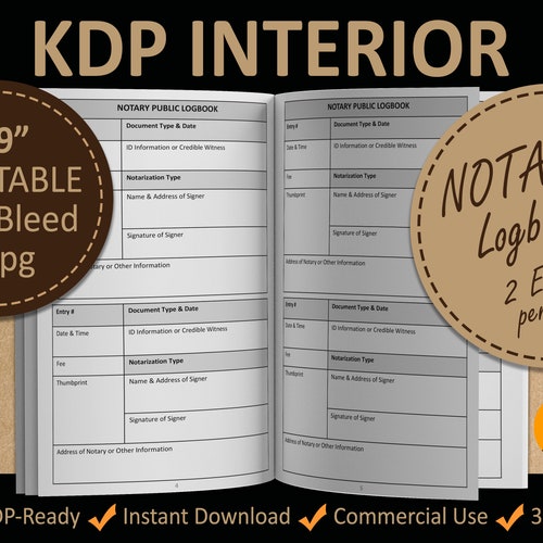 Notary Logbook 8.5x11 Inches 120 Pages KDP Interiors Template - Etsy