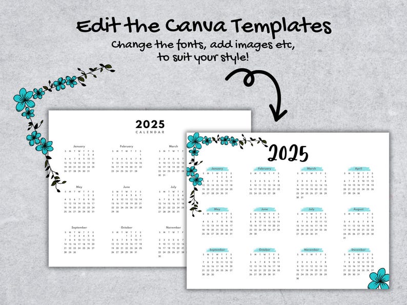 2025 Year to View Calendar Landscape | Printable PDF + CANVA Template ...