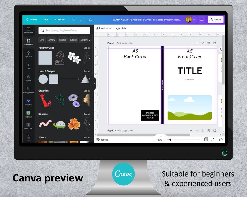 Canva A5 (5.8x8.3") KDP PAPERBACK COVER Templates Editable Bundle Set ...