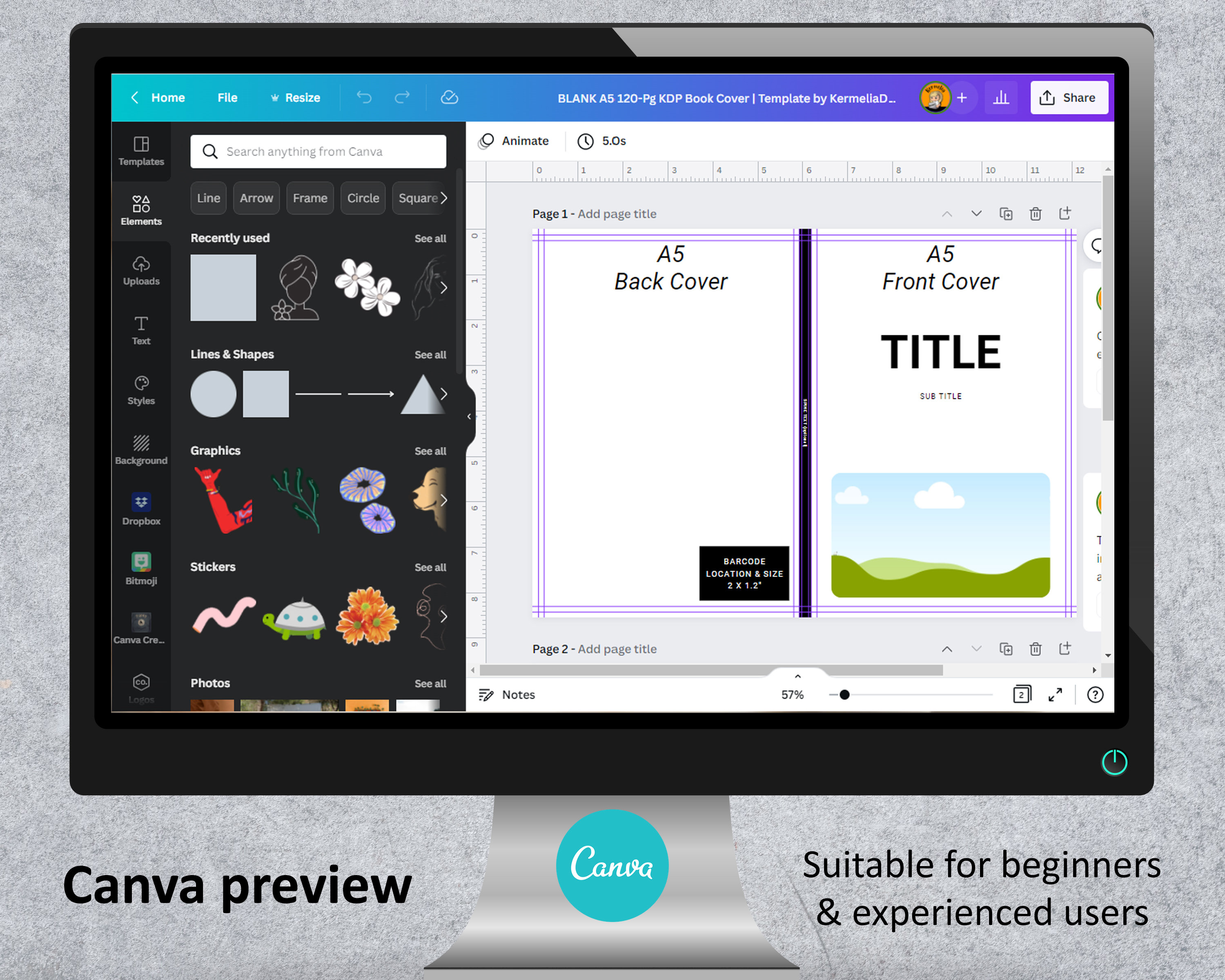Canva A5 (5.8x8.3") KDP PAPERBACK COVER Templates Editable Bundle Set ...