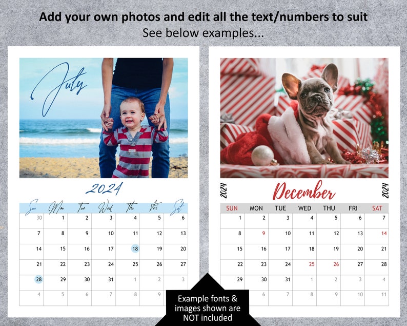 A4 8.3x11.7 2024 CALENDAR PSD Template Sunday Start Editable Layers ...
