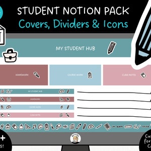 NOTION Student Image Bundle Aesthetic Covers Dividers Icons Doodle ...