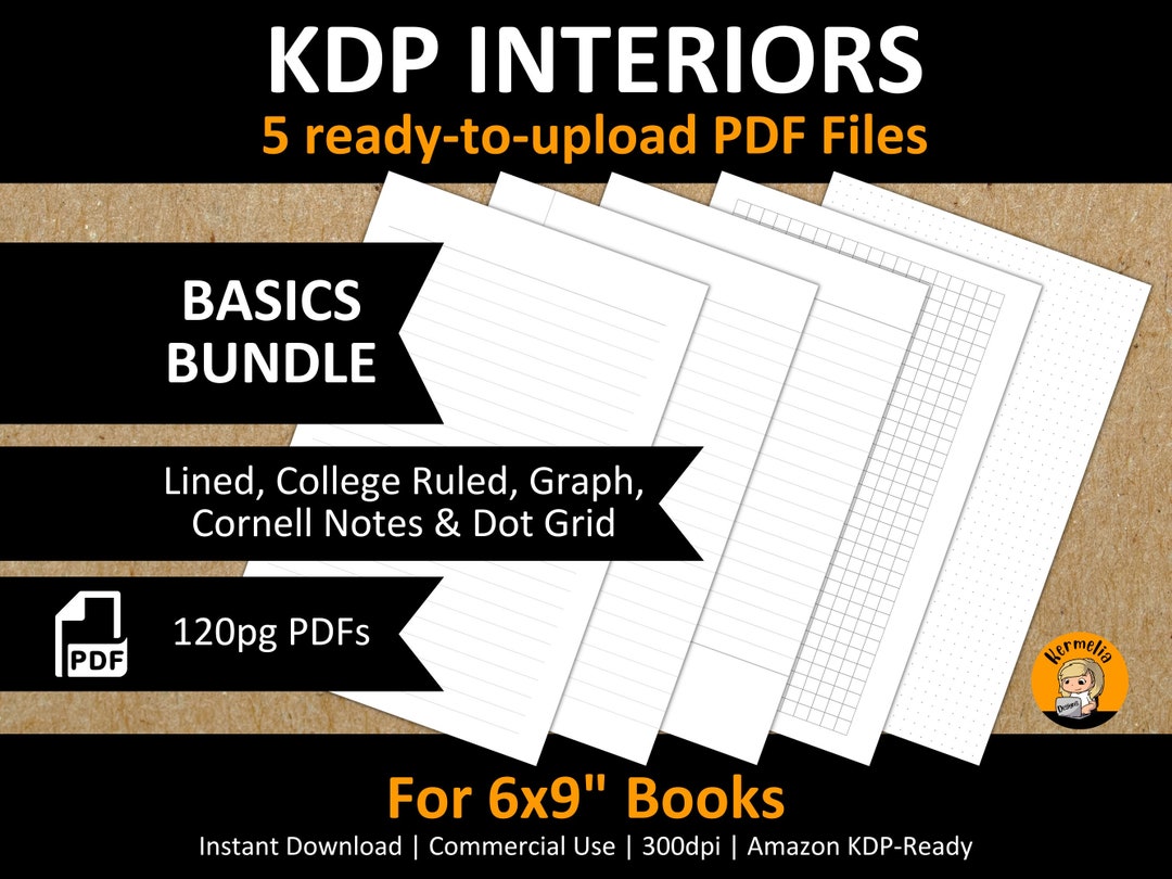 6x9" KDP BASICS Bundle | 5 PDF Interior Templates | Lined, College ...