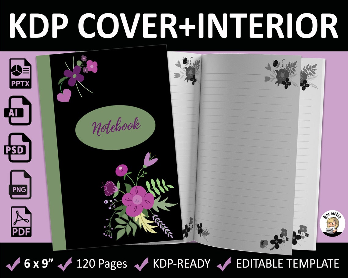 6 X 9 KDP Cover & Interior Editable Template Set FLORAL Notebook ...