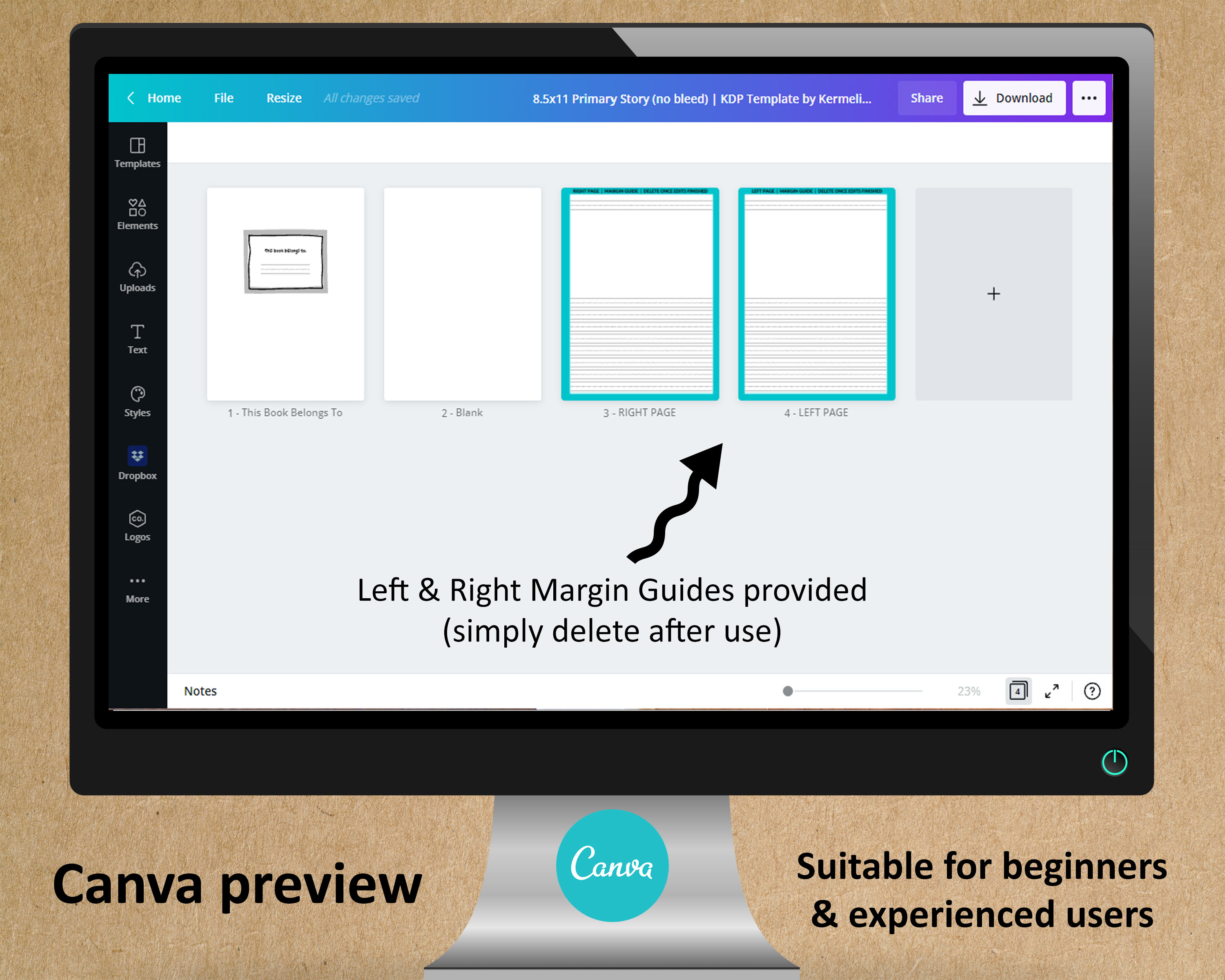 CANVA 8.5x11 PRIMARY Story Paper Interior Editable Template Notebook ...