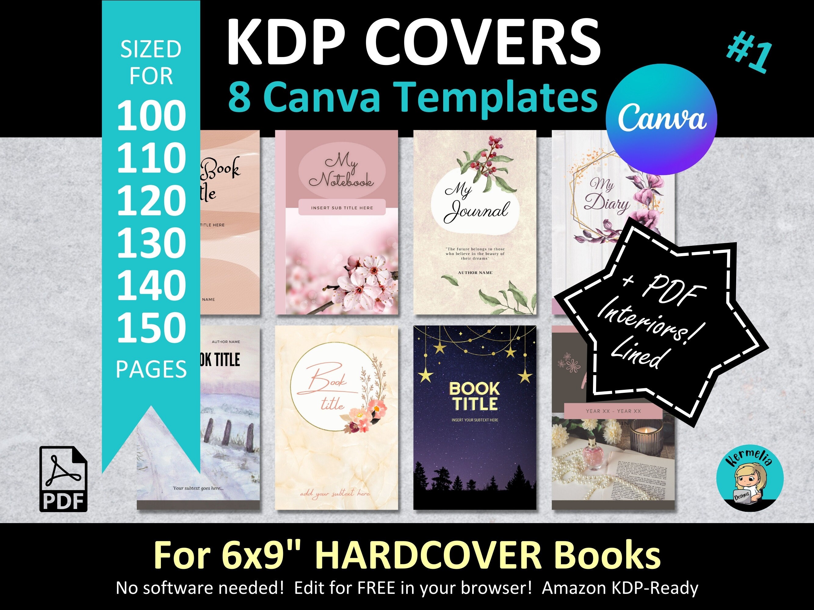 Canva 6x9 KDP HARDCOVER Book Cover Templates Editable Bundle Set 1 PDF ...