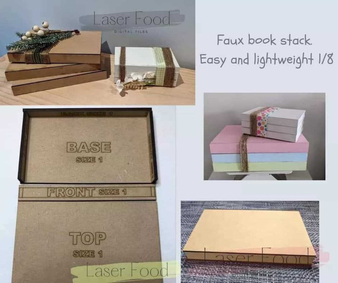 Faux Book Stamped Books decor 4 sizes for tiered tray Laser | Etsy