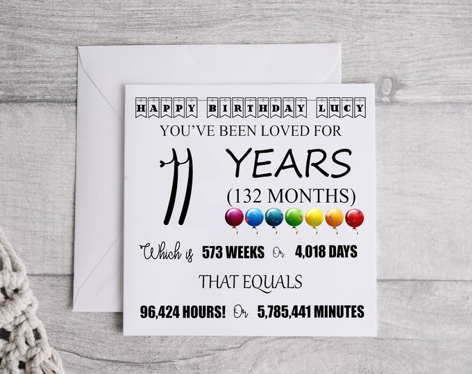11th Birthday Card for Boy, Eleventh Birthday Card for Girl, 11 Years ...