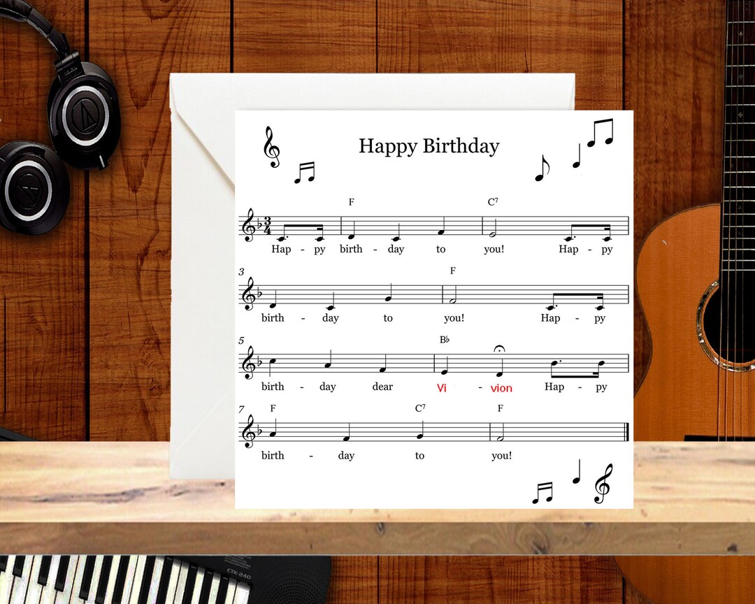 Music Note Birthday Card | Personalised Sheet Music Card | Music Lover ...