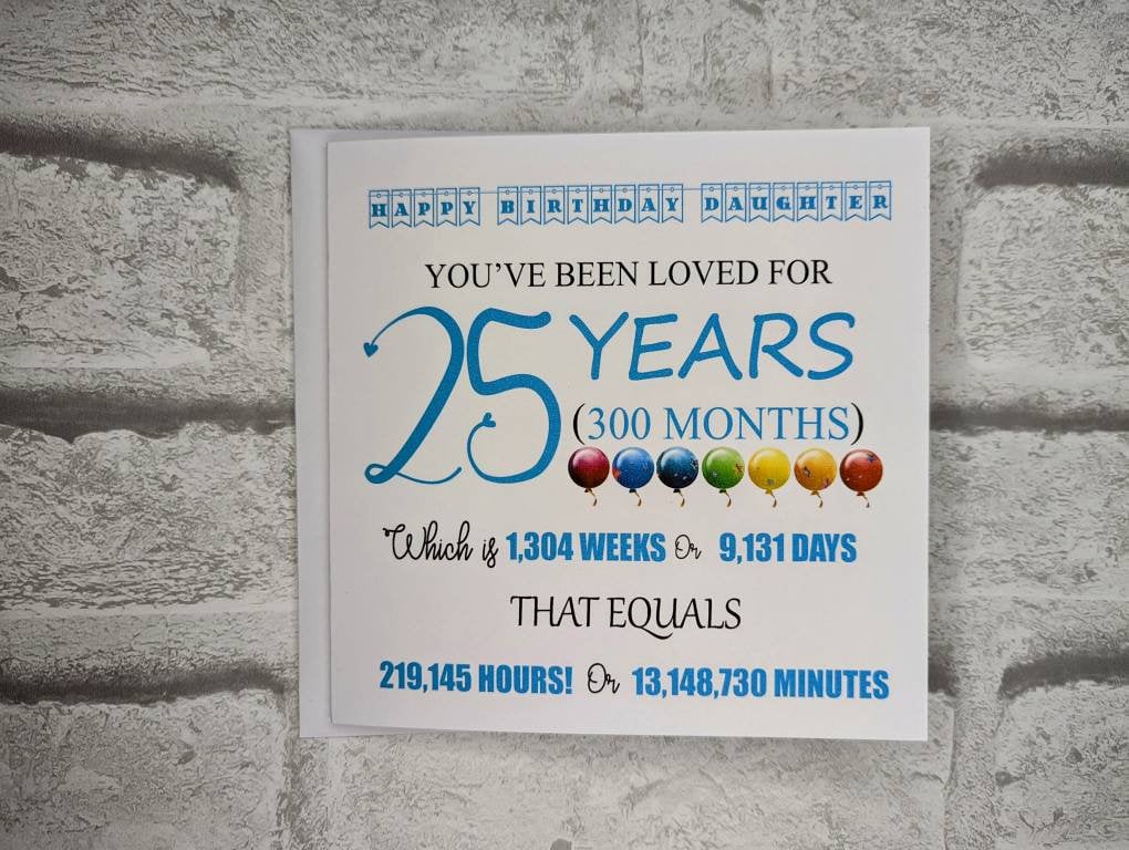 Personalised 25 Years Card 25th Birthday Keepsake Card for - Etsy