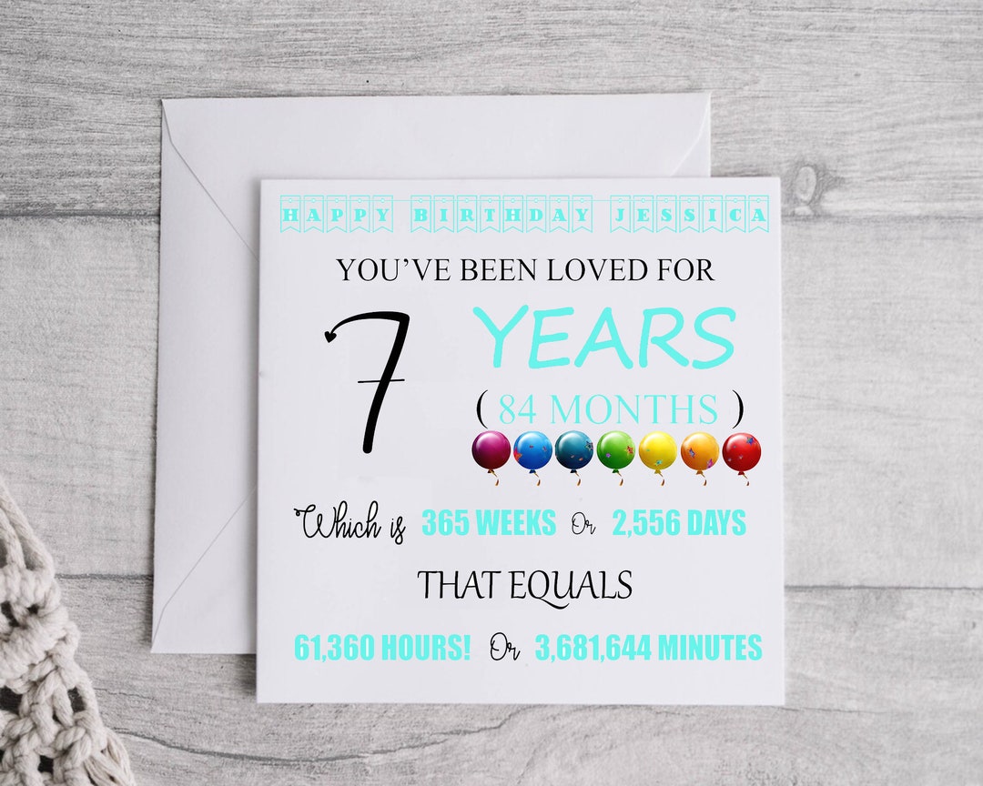 Personalised 7 Years Card - 7th Birthday Keepsake Card - for Him/her ...