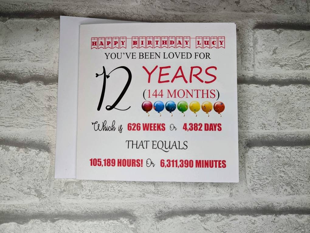 Personalised 12 Years Card 12th Birthday Keepsake Card for | Etsy