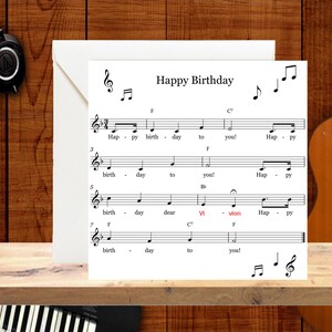 Music Note Birthday Card | Personalised Sheet Music Card | Music Lover ...