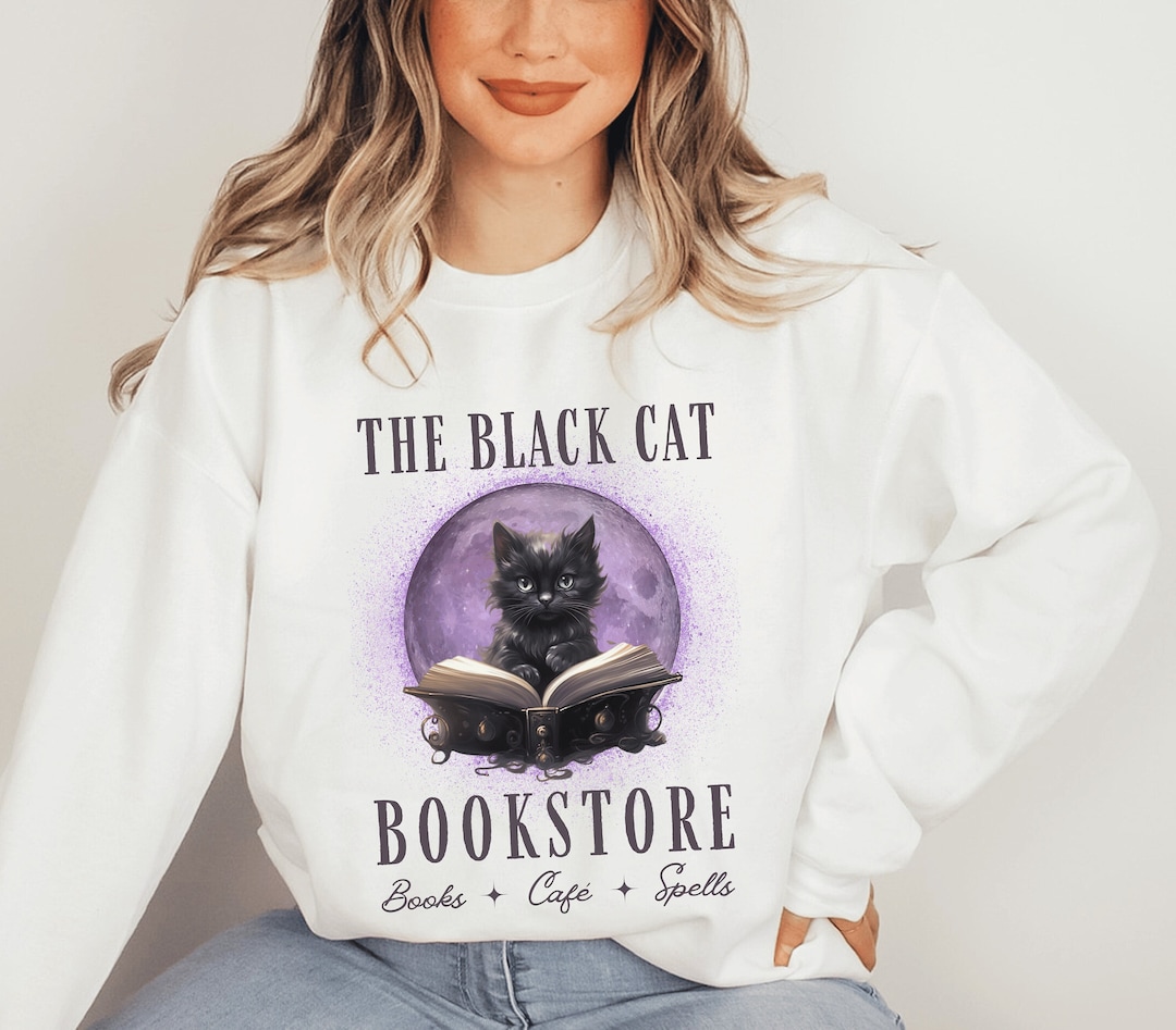Black Cat Bookstore Sweatshirt Bookish Sweatshirt Halloween Crewneck ...