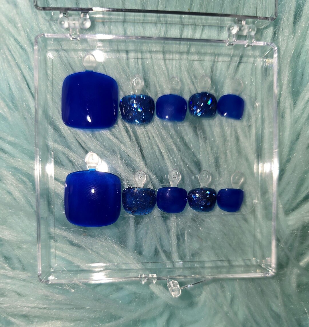 Electric Blue W/blue Glitter Toe Nail Set | 24pc - Etsy
