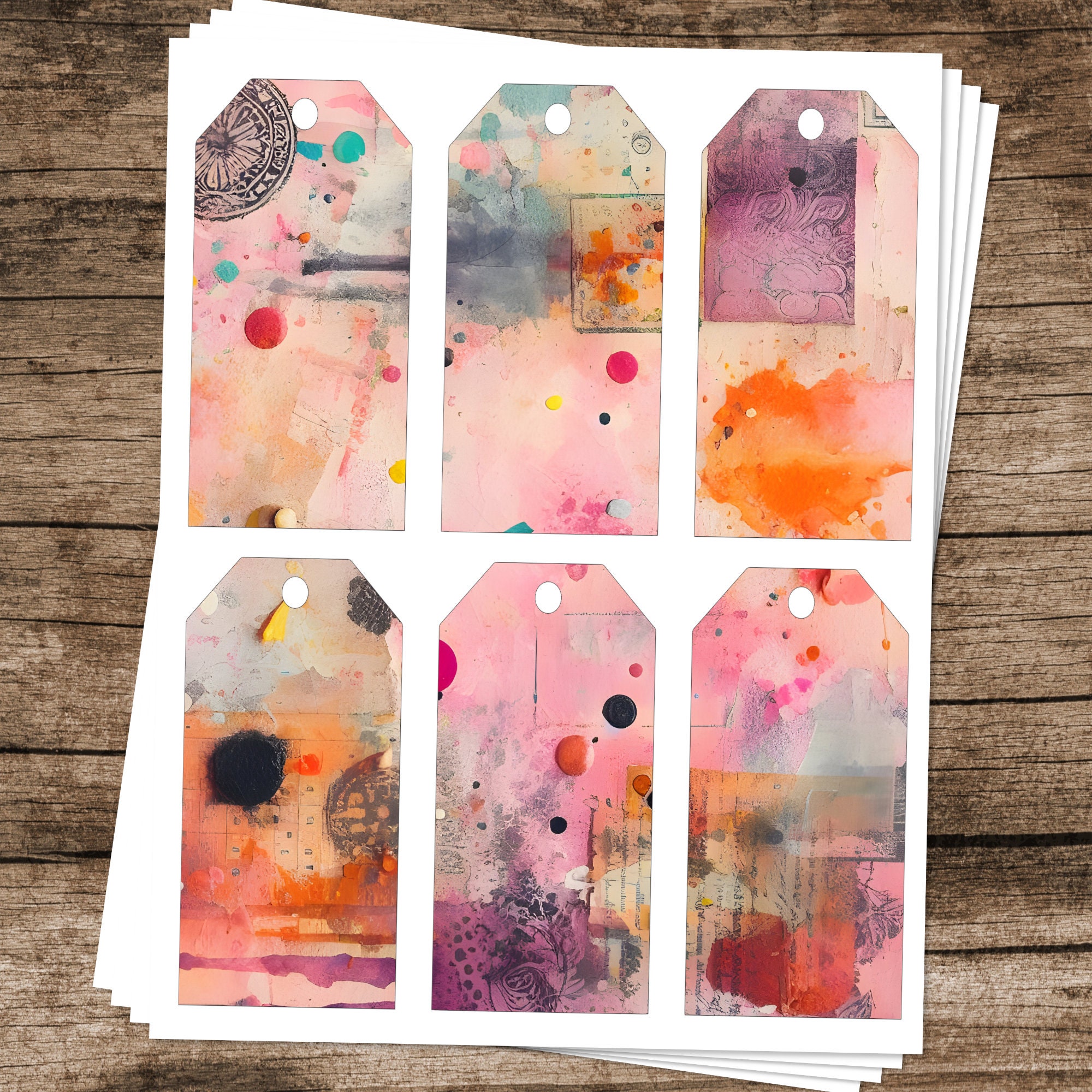 Mixed Media Collage Printable Gift Tags, Pink Collage Kit, Junk Journal ...