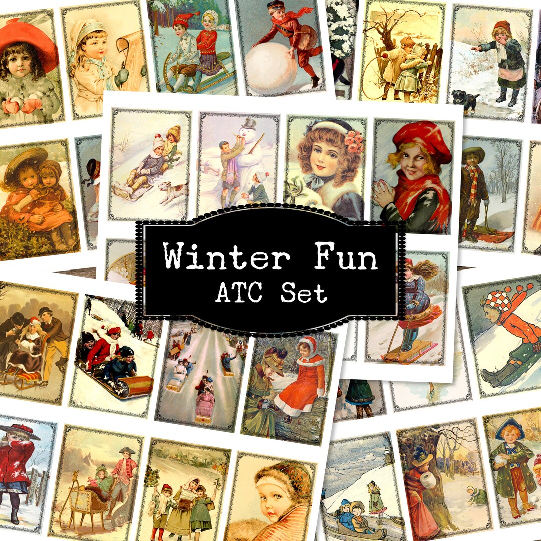 Winter Fun Printable ATC Cards, Victorian Children Digital Collage ...