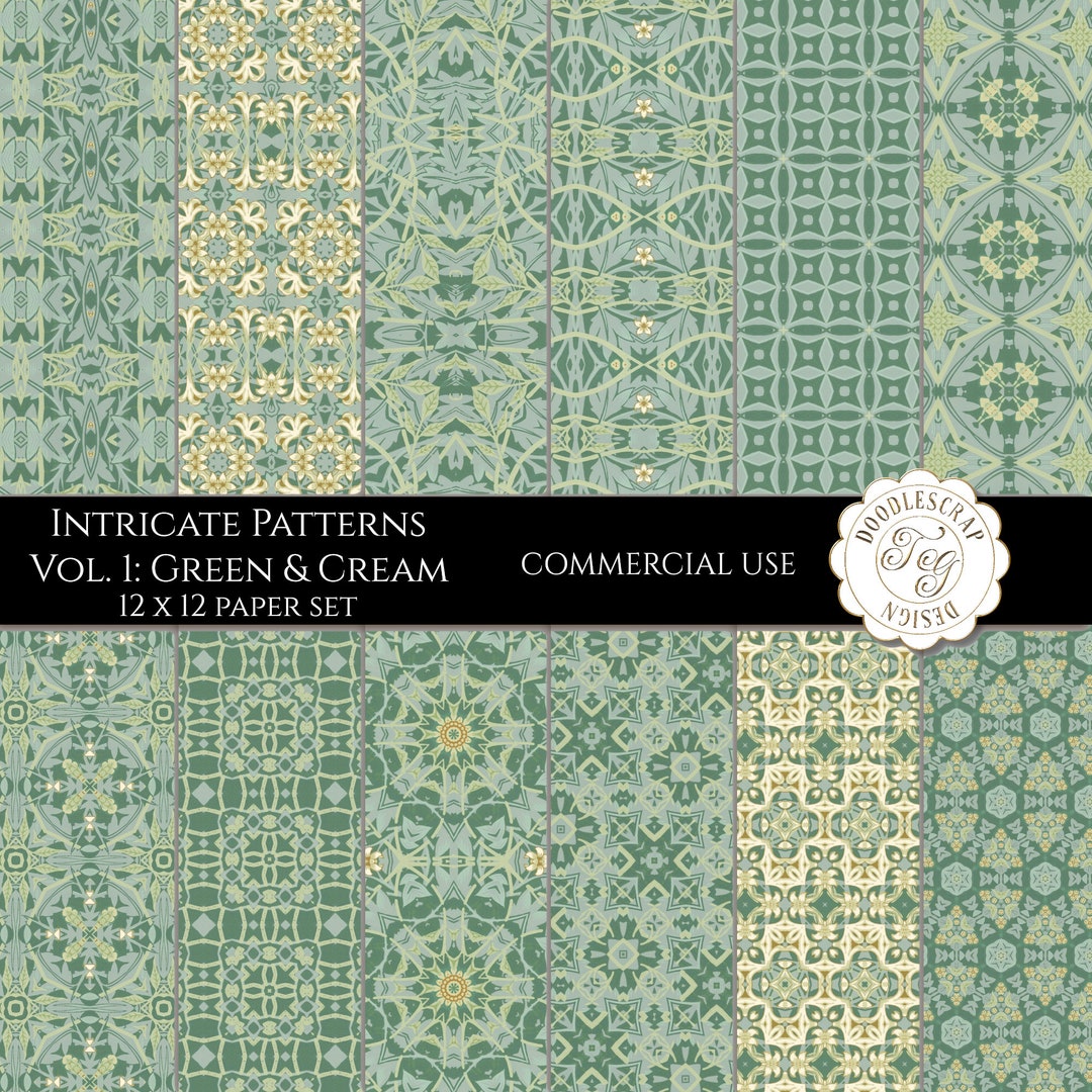 Green & Cream Scrapbook Paper Pack: 12x12 Printable (commercial Use) - Etsy