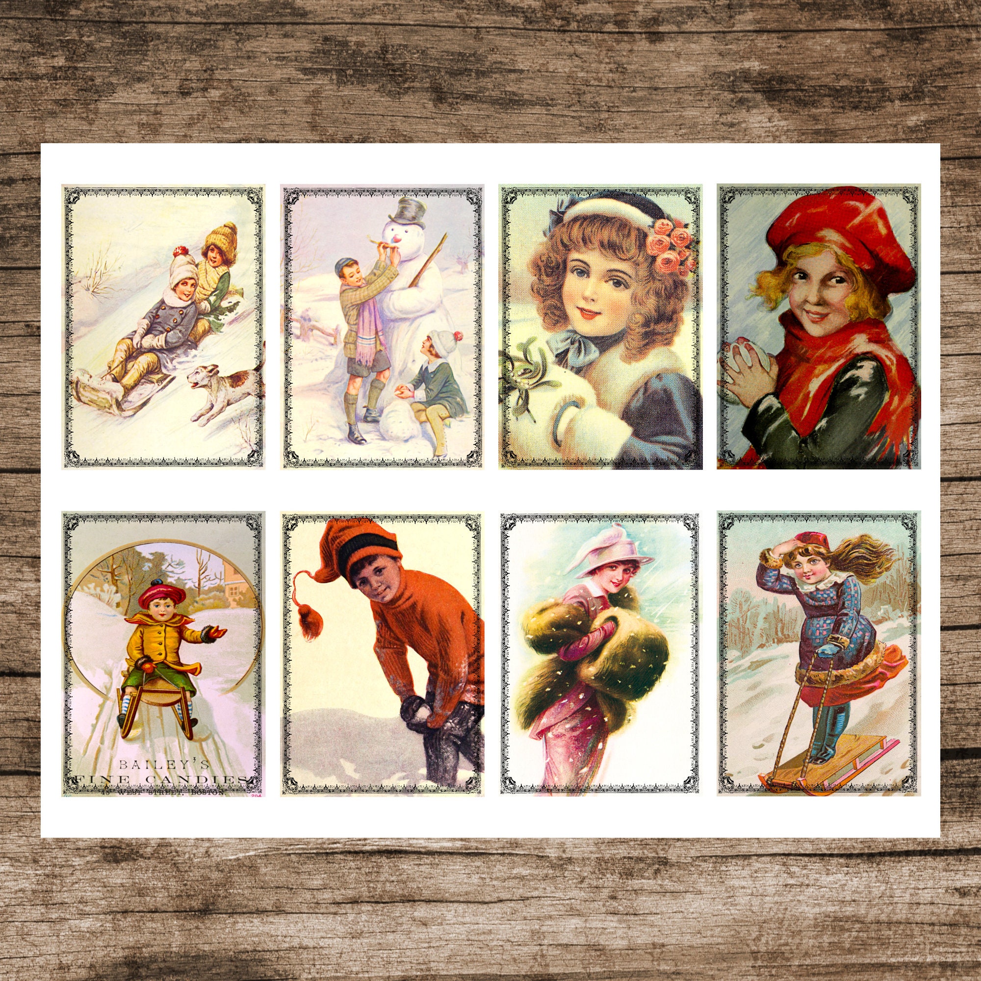 Winter Fun Printable ATC Cards, Victorian Children Digital Collage ...