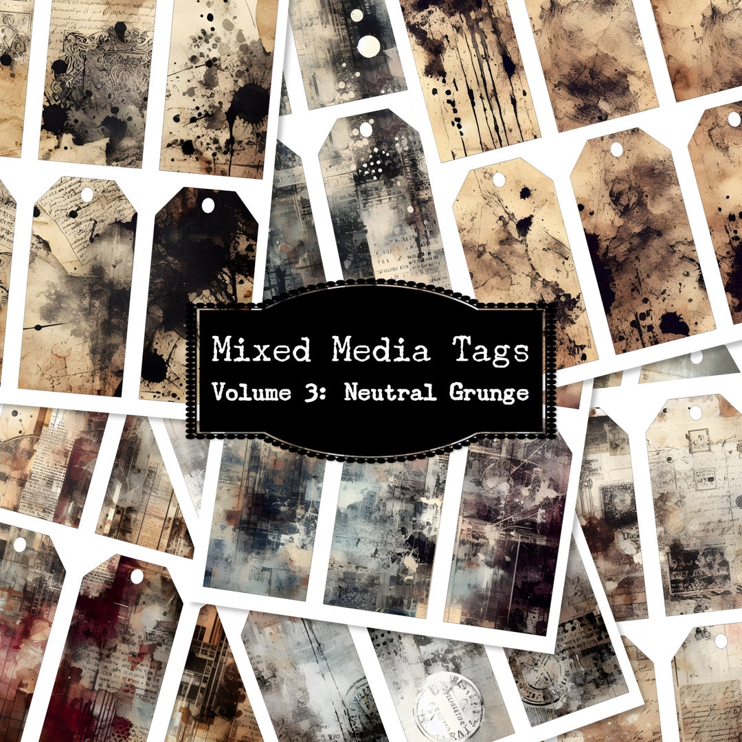 Grunge Style Mixed Media Tags, Printable Gift Tag, Grungy Junk Journal ...