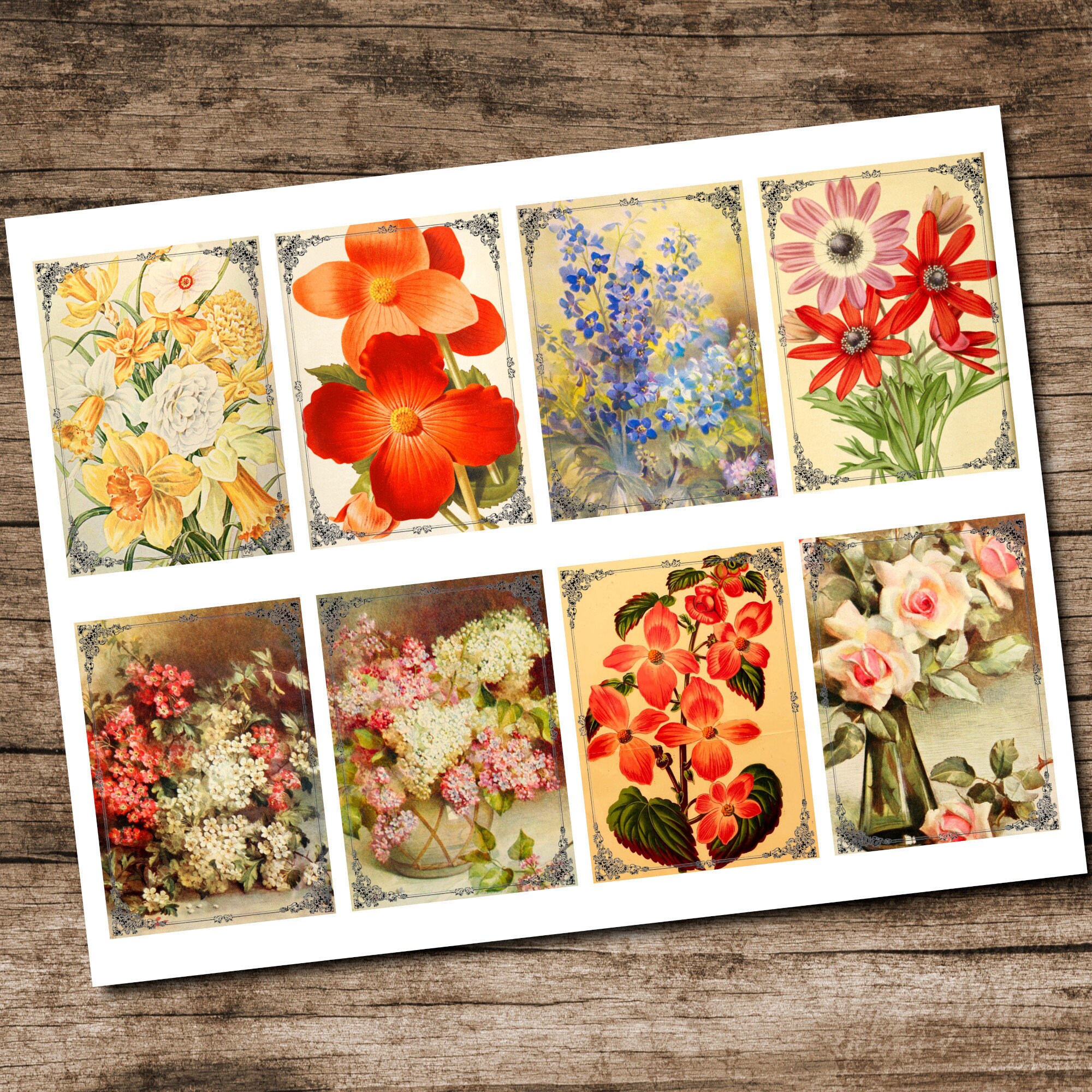 Summer Garden Printable ATC Cards, Vintage Floral Digital Collage ...