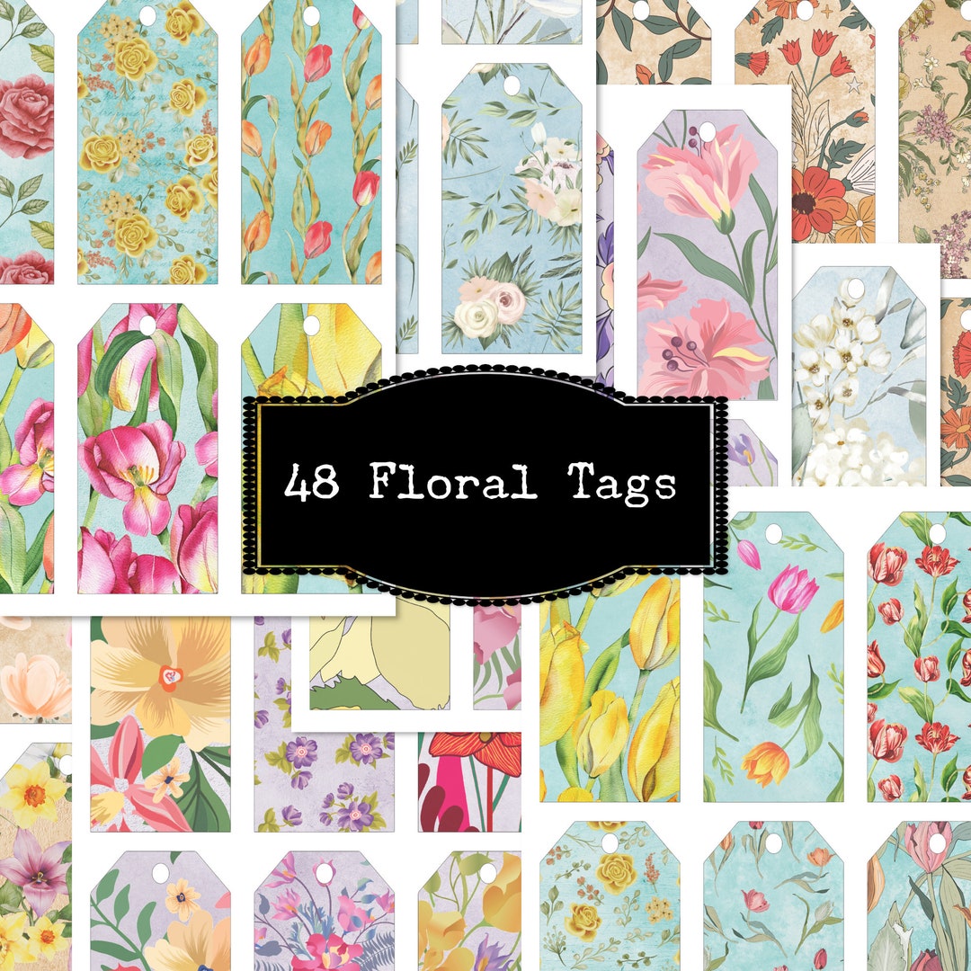 Floral Gift Tags, Flower Collage Sheet, Printable Ephemera, Junk ...