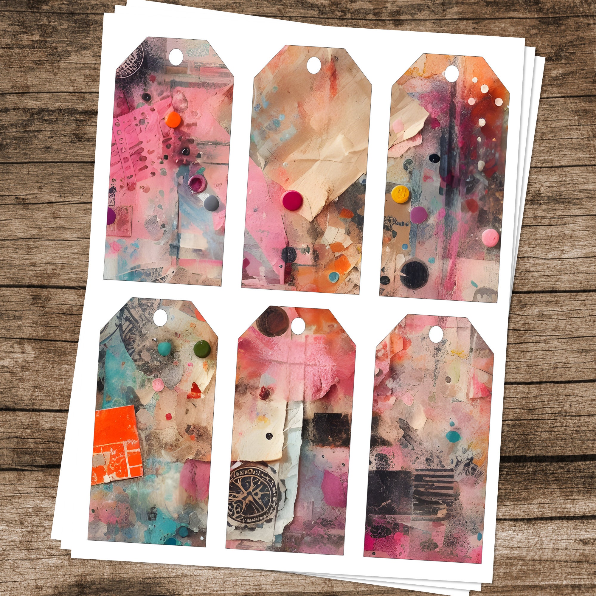 Mixed Media Collage Printable Gift Tags, Pink Collage Kit, Junk Journal ...