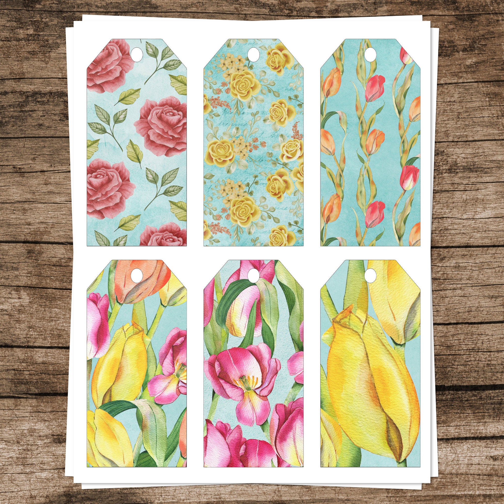 Floral Gift Tags, Flower Collage Sheet, Printable Ephemera, Junk ...