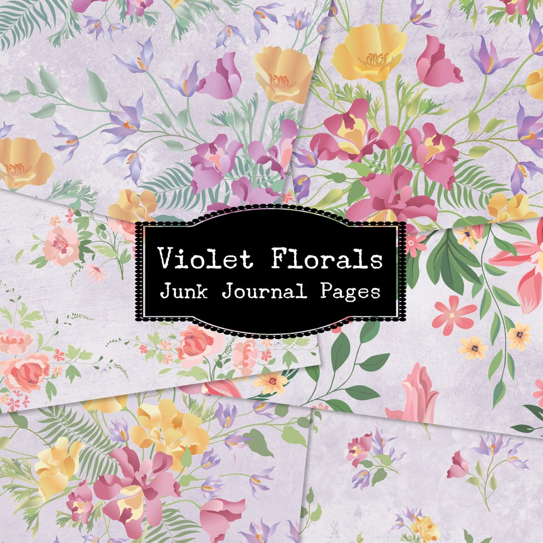 Violet Floral Junk Journal Kit: Printable Lined and Unlined Pages ...