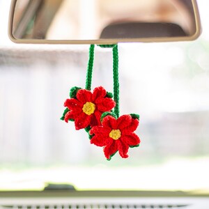 Rear View Mirror Charm Poinsettia Flower Crochet Pattern PDF Amigurumi ...