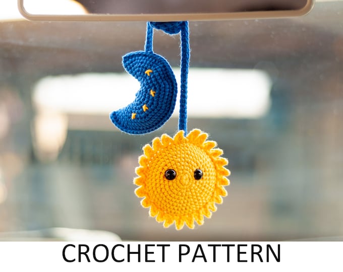 Crochet Sun and Earth Car Hanging, Cute Earth Sun Rear View Mirror ...